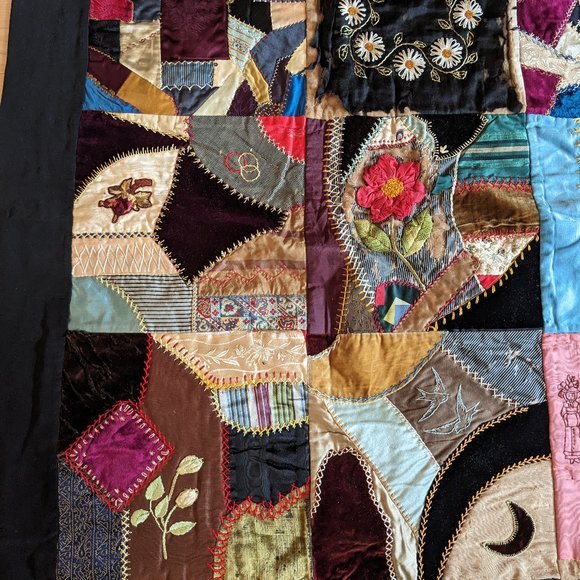 Hand Crafted | Bedding | Antique 88s Hand Embroidered Crazy Quilt Art ...